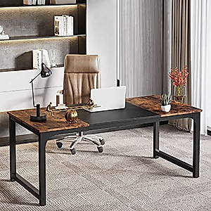 LITTLE TREE 70.8 Inch X-Large Executive Computer Office Desk, Brown+Black