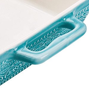 Hacaroa Set of 3 Ceramic Baking Dishes, Rectangular Bakeware with Handles, Elegant Casserole Dish Set Lasagna Pan for Baking, Cooking, Cake Dinner, Banquet, Lake Blue, 3 Sizes