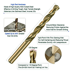 Cobalt Drill Bit 13/32 in. HSS Co M35 Jobber Length Twist Drill Steel Metal-5Pcs