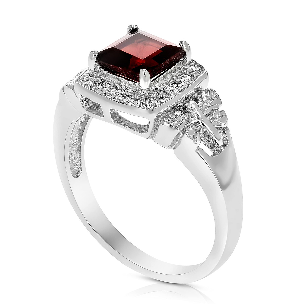 VIR JEWELS 0.60 cttw Garnet Ring .925 Sterling Silver with Rhodium Princess Shape 5 MM Size 5