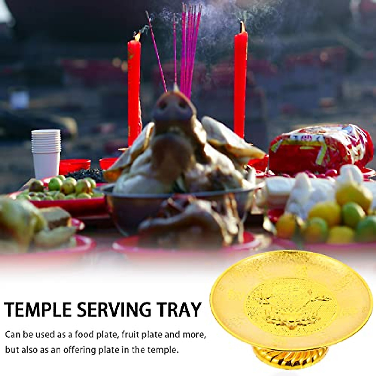 BESPORTBLE Golden Fruit Dish 2 Pcs Buddhist Offering Plates Sacrificial Fruit Tray Tribute Food Bowls Dish Religious Blessing Snack Tray Aromatherapy Tray for Altar Rituals Supplies Offering Bowls