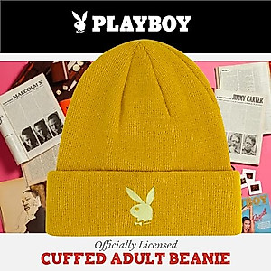 Concept One Playboy Beanie Hat, Cuffed Knit Winter Cap with Logo, Taupe