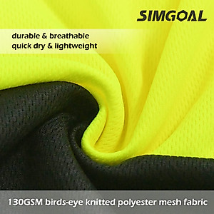 SIMGOAL High Visibility Short Sleeve Safety Shirt,3 Packs Yellow&Black,XXL,Breathable Unisex 360°Reflectivity Short Sleeve T Shirt with Front Pocket for Work Volunteer Guard Construction,Fast Dry