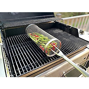 Rolling Grilling Basket - Rolling Grilling Basket for Outdoor Grilling, Round Stainless Steel Grilling Mesh, Camping Grill for Grilling Meat, Vegetables, Chips, Fish - Multipurpose Grilling Accessories (1 Piece)