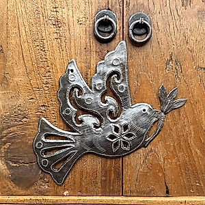 It's Cactus Home Decor Bird, Set of 2 Dove of Peace with Olive Branch, Wall Hanging Plaques, Cute Metal Garden Art 5.5 x 8 Inches, Handmade in Haiti
