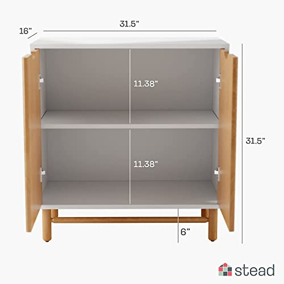 Stead Fluted Sideboard Storage Cabinet - Mid Century Modern Accent Cabinet with Doors - Great in Living Rooms, Bedrooms, and Entryways (White and Oak)