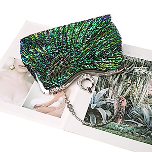 GUOZI Women's Vintage Beaded Sequin Peacock Clutch Purse Handmade Crossbody Evening Bag Handbag For Wedding Party Prom