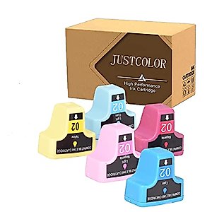 JUSTCOLOR Compatible Ink Cartridges Replacement for HP 02 Ink Cartridge to use with Photosmart D7155 D7160 D7245 D7255 D7363 D7460 3210 3310 C5180 C6250 C6280 C7280 C7180 C8180 Printer (5-Pack)