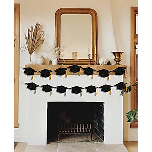 Graduation Decorations Class of 2024 Glitter Pre-Strung Congrats Grad Graduation with Tassel Party Congratulations Banner Decor College High School Graduation Party Favors Black