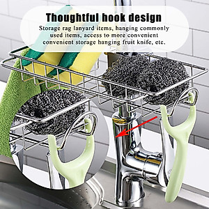 SooGree Kitchen Sink Organizer Over Faucet Sponge Holder,304 Stainless Steel Heavy Duty Thickening Hanging Faucet Drain Rack for Scrubbers Soap Bathroom,Detachable Storage Rack