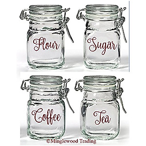 Minglewood Trading Set of 4 Canister Labels Vinyl Stickers Kitchen Flour Sugar Tea Coffee Die Cut Decals Fancy