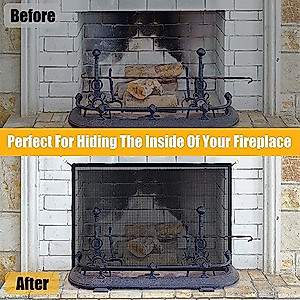 TOHONFOO Fireplace Screen - Teslin Mesh Fireplace Cover - Fireplace Cover Baby Proof to Prevent Baby and Pet Near Idle Fireplace - Fireplace Screen Safety Cover - 29 x 40 inch