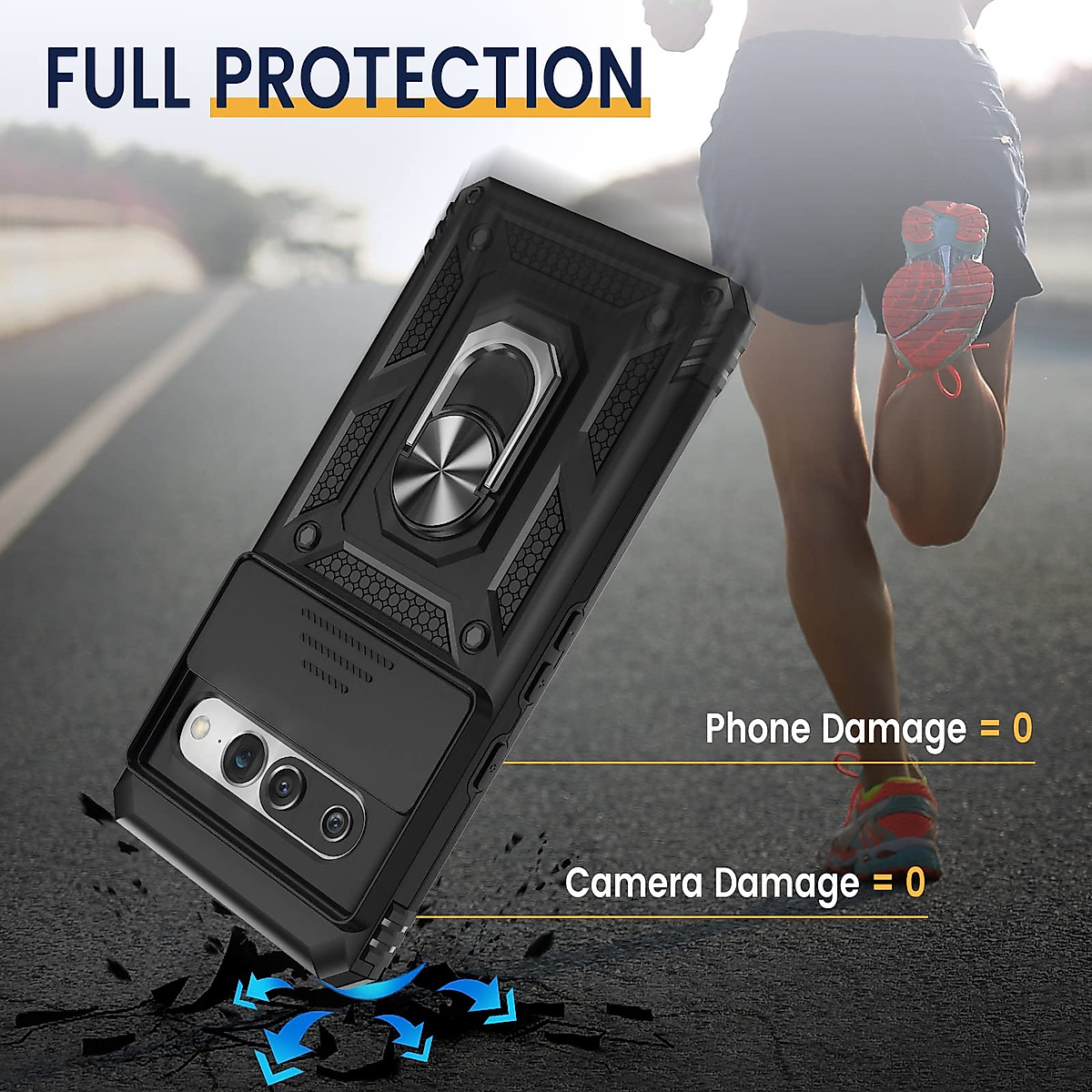 Goton for Google Pixel 7 Pro Case, Google Pixel 7 Pro 2022 [Slide Camera Cover] [360°Kickstand Ring] [Magnetic Car Holder] [Military Grade Drop Protective] Case for Google Pixel 7 Pro Case 6.7''