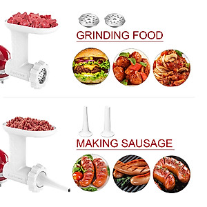Food Meat Grinder Attachments for KitchenAid Stand Mixers, Excellent Food Grade Meat Grinder Accessories Meat Mixer Attachment Including 2 Sausage Stuffer Tubes Rust-proof and Durable
