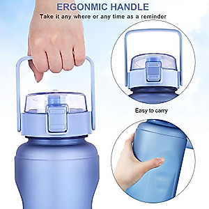 BOTTLE BOTTLE 64 OZ Gallon Motivational Water Bottle with Time Marker and Straw Protective Silicone Boot Workout Leak-proof Bottle for Adults and Kids Half Gallon Water Jug (blue)