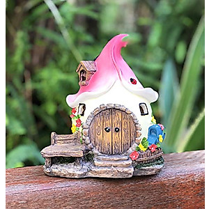 Solar Fairy Cute Garden House , Outdoor Gnome House Figurine with Solar Lights, Little Garden Cottage Figurines