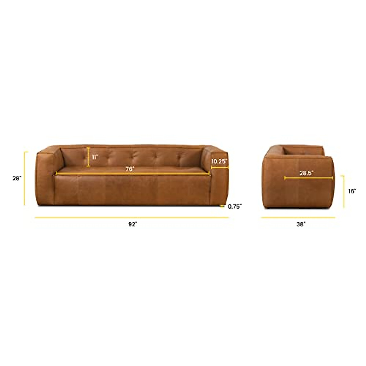 POLY & BARK Capa Sofa in Full-Grain Pure-Aniline Italian Tanned Leather in Saddle Tan