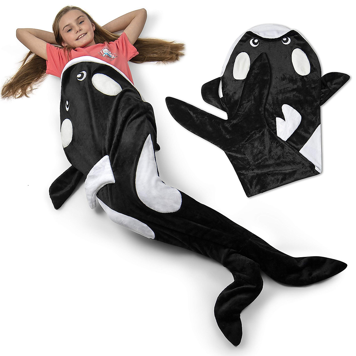 Cozy Whale Blanket for Kids Pocket Style Kids Tail Blanket Made of Extra-Soft & Durable Fabric | Orca Design | Warm & Comfortable, Sleep Sacks for Movie Night, Sleepovers, Camping