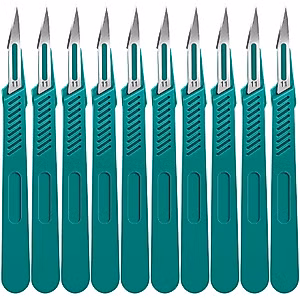 10 PCS Scalpel Blades with #11 Scalpels Surgical Blades,Disposable Blades with Protective Cover,Laboratory Blade-Lab Knives- Carving Blades with Handle-Art Blades Practicing Cutting-Crafts & More