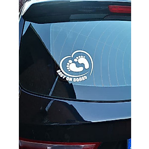 TOTOMO Baby on Board Sticker for Cars Funny Cute Safety Caution Decal Sign for Car Window and Bumper No Need for Magnet or Suction Cup - Footprint in Heart