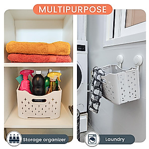 Generic Multipurpose Foldable Storage Caddy with 2 Suction Cup Hooks, Best Used as Bathroom Organizers and Shower Caddy, Portable and Easy-to-Clean, Holds up to 4KG, white