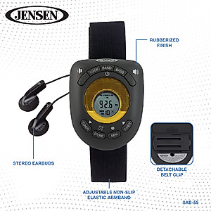 Jensen® Digital AM/FM Stereo Armband Radio with Clock
