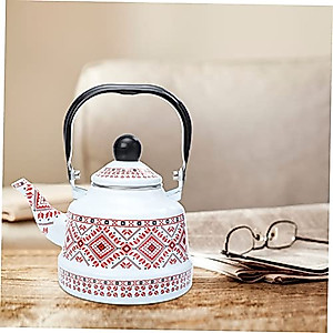 Housoutil Enamel Pot Stainless Steel Tea Pot Vintage Teapot Ceramic Kettle Enamel Teapot Heating Water Kettle Retro Handmade Tea Pot Stainless Steel Red Household Kettle Water Boiling Pot