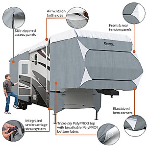 Classic Accessories Over Drive PolyPRO3 Deluxe 5th Wheel Cover or Toy Hauler Cover, Fits 23' - 26' RVs, Universal Camper Cover, Grey/Snow White