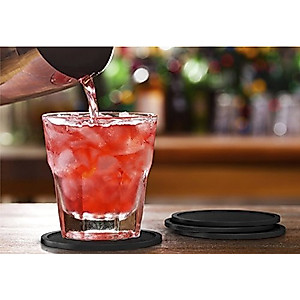 UTRO Silicone Drink Coasters Set of 8 - Non-Slip Round Soft Coaster Rubber Cup Pad Mat - Tabletop Protection – Easy to Clean - Black