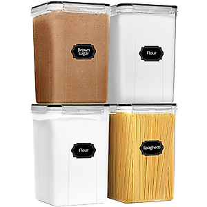 PRAKI Extra Large Tall Airtight Food Storage Containers 6.5L / 220oz, BPA Free, 4pcs Pantry Kitchen Organization Set for Flour, Sugar, Baking Supplies, Plastic Flour Container with 20 Labels & Maker