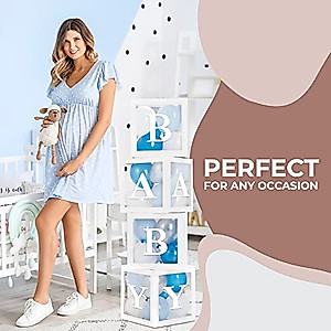 Baby Boxes with Letters for Baby Shower - Baby Shower Decorations of 4 White Blocks, 8 Letters, Perfect Party Decor