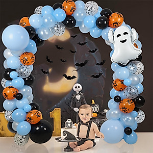 Halloween Baby Shower Decorations Boy, Halloween Balloon Arch Garland Kit with Halloween Foil Balloon 3D Bats for Happy BOO Day Halloween Theme Birthday Party Decorations