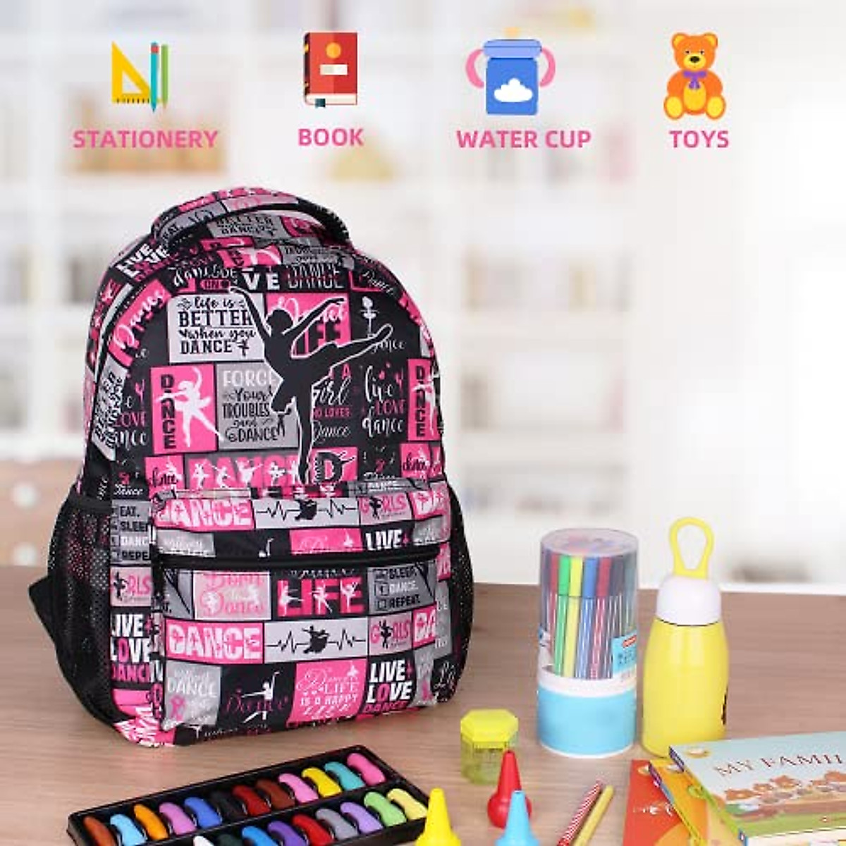 Dance Backpack for Girls, Elementary Middle High School Bookbags for Teen Kids, Travel Laptop Backpack for College Students Women Men Durable Lightweight School Bags, 17 Inch Large Back Packs