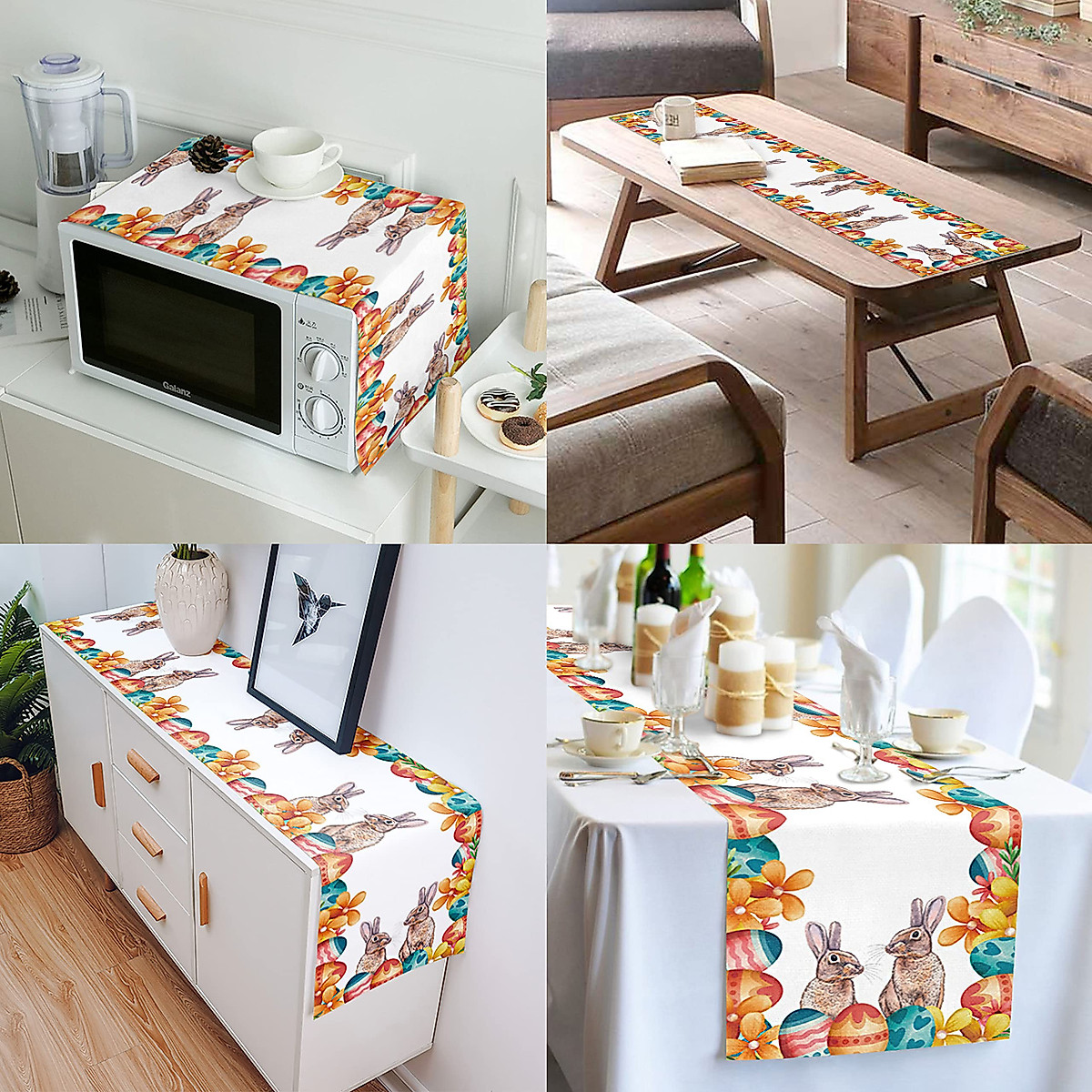 Flyart Easter Table Runner, Easter Decorations Table Runner Easter Bunny Easter Eggs Table Runners, Easter Decor Kitchen Dining Table Runner for Holiday Home Party Farmhouse Spring Decor (13x72 inch)