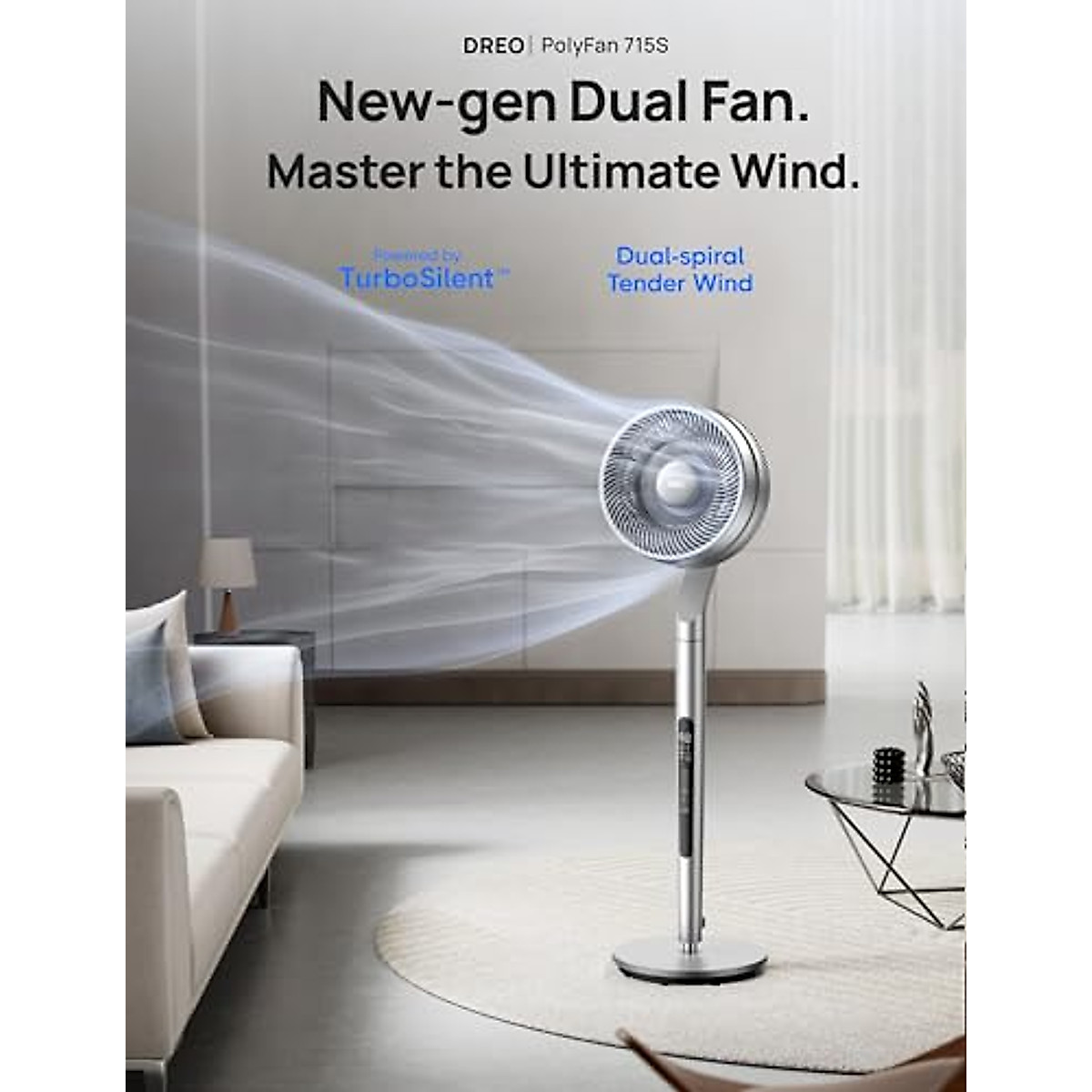 Dreo Pedestal Fan with Smart Control, 40-44" Adjustable Height, DC Quiet Fans for Bedroom, 120°+85° Omni-Directional Oscillating Fan, 100ft Airflow, 10 Speeds, 6 Modes, 12H Timer, 23db, Wi-Fi/Voice