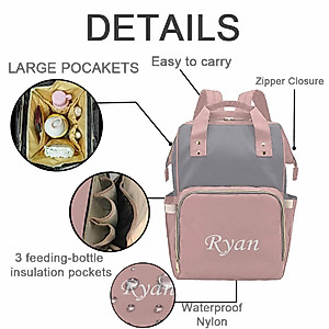 Custom Colourful Diaper Bag Backpack for Baby Girl Boy, Personalized Name Mommy Bags Baby Monogrammed Diaper Bags, Waterproof Nappy Travel Daypack for Dad Mom Gifts