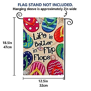 Yoovivi Humorous Life Is Better In Flip Flops Spring Summer Garden Flag 12×18 Inch Double Sided Beach Yard Outdoor Decorations