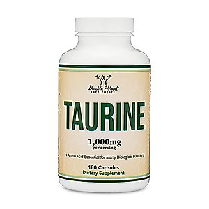 Taurine Supplement 1000mg Per Serving, 180 Capsules - Amino Acid Studied to Support a Longer, Healthier Life (Taurina) Vegan Safe, Gluten Free, Non-GMO by Double Wood