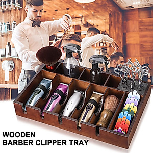 Noverlife Wooden Barber Clipper Tray, Anti-slip Hairdresser Clipper Organizer, Wood Barber Table Collector, Professional Hair Trimmer Holder, Cosmetic Container Razor Tool Case Box with 5 Slots