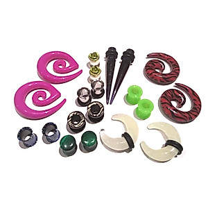 Zaya Body Jewelry 8 Pair 00g Assortment Mix of Ear Plugs Tapers Spirals Tunnels Acrylic Steel Organic Gauges Sizes 8g-5/8 (00g 10mm)