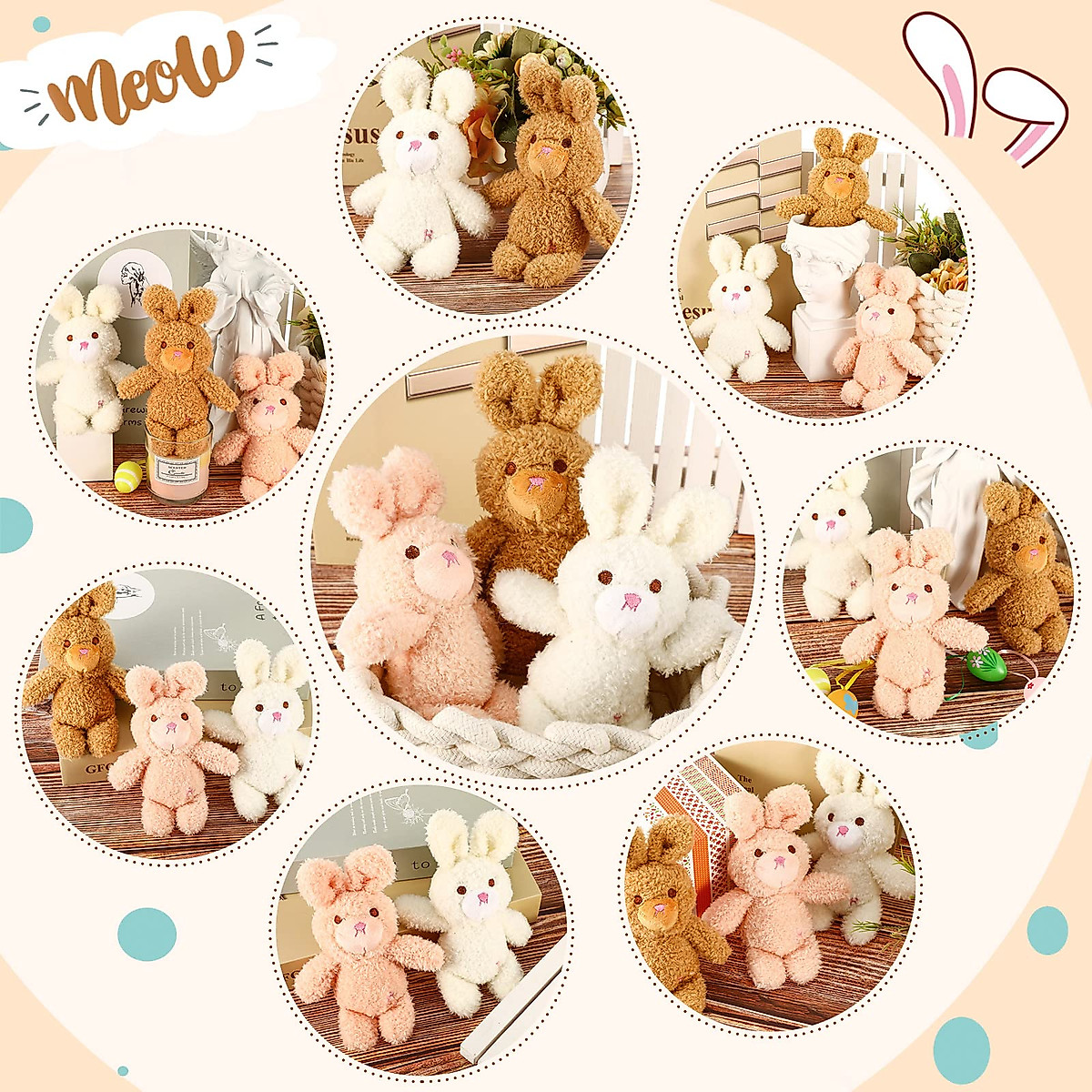 Zomiboo 9 Pcs 7.2 Inch Mini Bunny Stuffed Animals Stuffed Bunny Plush Toys Soft Plush Rabbit Mini Plush Bunny for Easter Graduation Birthday Gifts Wedding Summer Party Decorations