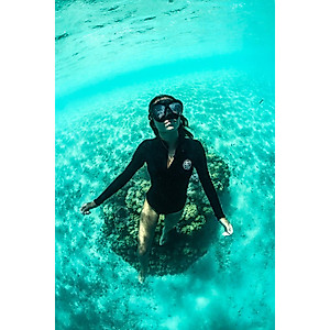 AXESEA Women's Wetsuit One Piece Shorty Wetsuit Eco Friendly Thermal Long Sleeve Front Zipper Diving Suit