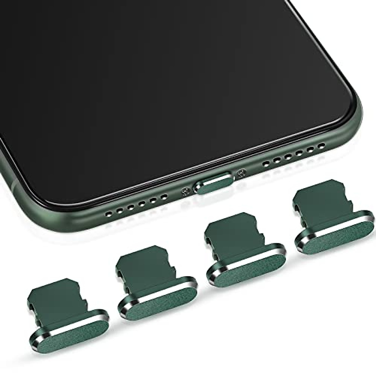 Weewooday 4 Pieces Anti Dust Plugs Compatible with iPhone 11, 12, 13, 14, Pro, Max/x/xs/xr, 7, 8 Plus, iPad Mini/Air, Protects Charging Dust Cover(Midnight Green)