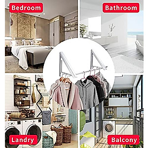 Dr.DJ Retractable Clothes Rack-Laundry Room Drying Rack Wall Mounted Clothes Hanger Foldable, Wall Mount, Folding Clohes Wall Hanger Home Storage Organizer, Aluminium, 2 Racks with Rod (Silver)