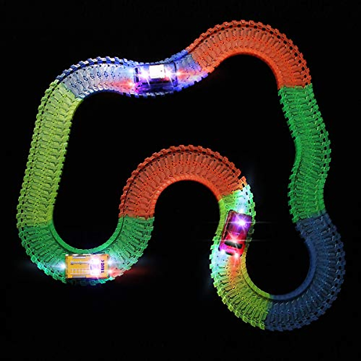 Track Cars Only, Flex Track Race Cars Replacement Glow in the Dark, Battery Operated Snap N Glow Ttrax Cars for Track Accessories with 5 Flashing LED Lights up, Compatible with Tracks for Kids (3pack)