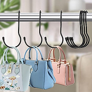 AccEncyc 12 Pcs Purse Hanger Closet Bag Hooks Handbag Organizer Heavy Duty S Hooks for Hanging Purse for Closet and Shower Stainless Steel (Black)