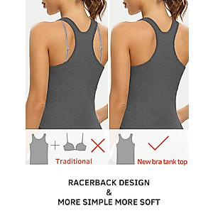 Vislivin Womens Tank Tops with Shelf Bra Racerback Tank Top Stretch Undershirts 3 Packs Bl/Dark Gray/Dark Gray S