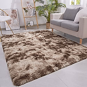 Vocrite Shag Rug for Bedroom, 4'x6' Fluffy Rectangluar Brown Shaggy Living Room Area Rugs, Non-Slip Plush Furry Fuzzy Faux Fur Carpet, Cozy Soft Throw Rug for Classroom Boys&GirlsNursery Dorm