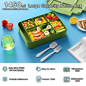 Jelife Bento Box Kids Lunch Box - 1450ml Large Leakproof 6 Compartments Kids Lunchbox Toddler Bento Box with Utensils for School, Book-Style Reusable Lunch Snack Containers for Daycare