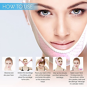 LAUER COSMETIC Double Chin Reducer Chin Strap Face Mask Reusable V Shaped Slimming Face Mask & Neck Firming Cream V Line Lifting Mask Chin Up Patch (Pink)